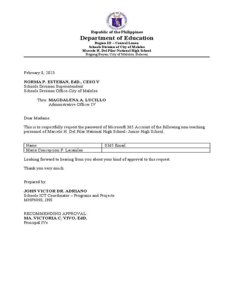 Request For Reset Password of 0365 Accounts 020823 | PDF