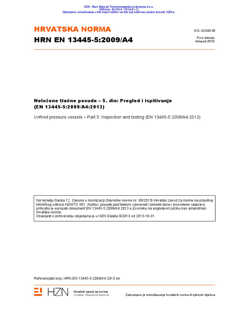 HRN en 13445-5 - 2009 - A4 - 2013 | PDF