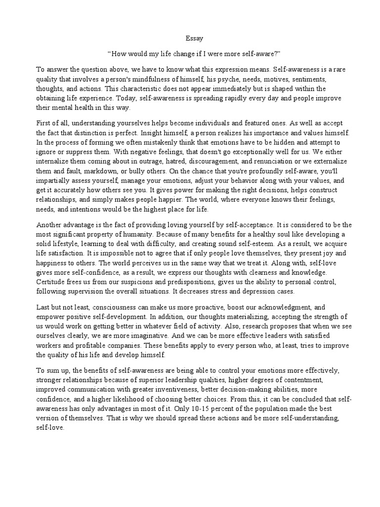 Essay "How Would My Life Change If I Were More Self-Aware?" | PDF ...