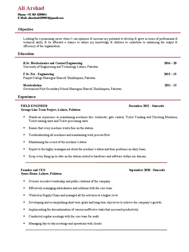Ali Arshad Updated CV | PDF | Control Engineering | Engineering