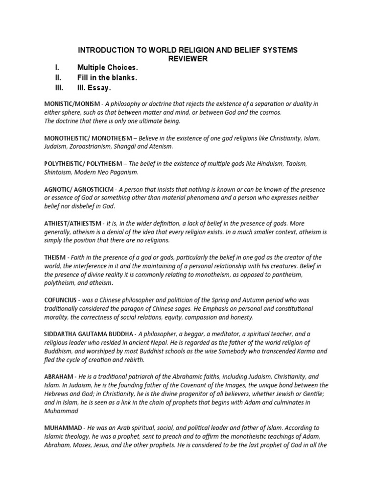 World Religion Midterm Test Reviewer | PDF | Monotheism | God