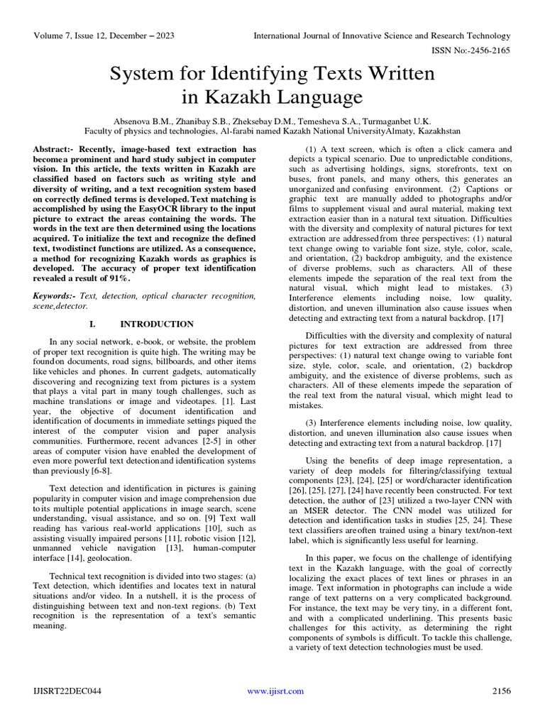 System For Identifying Texts Written in Kazakh Language | PDF | Optical ...