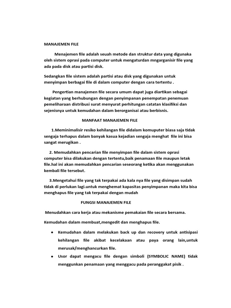 Pengertian dan Fungsi Manajemen File | PDF | Komputer | Teknologi ...