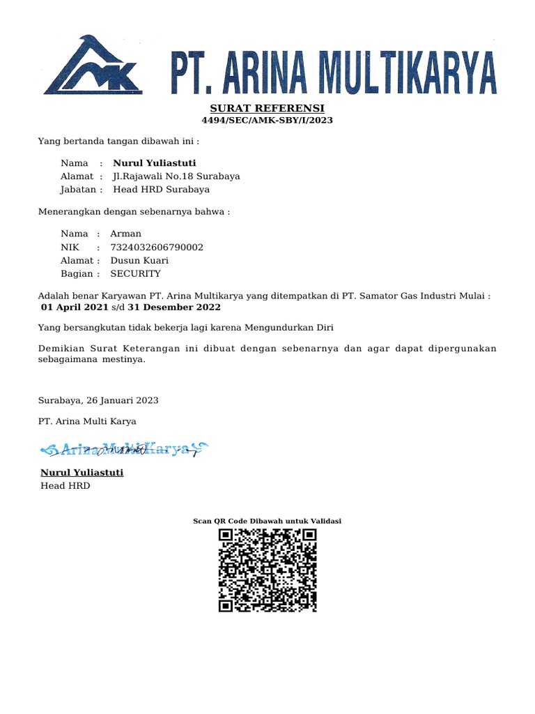 Surat Referensi Arman | PDF