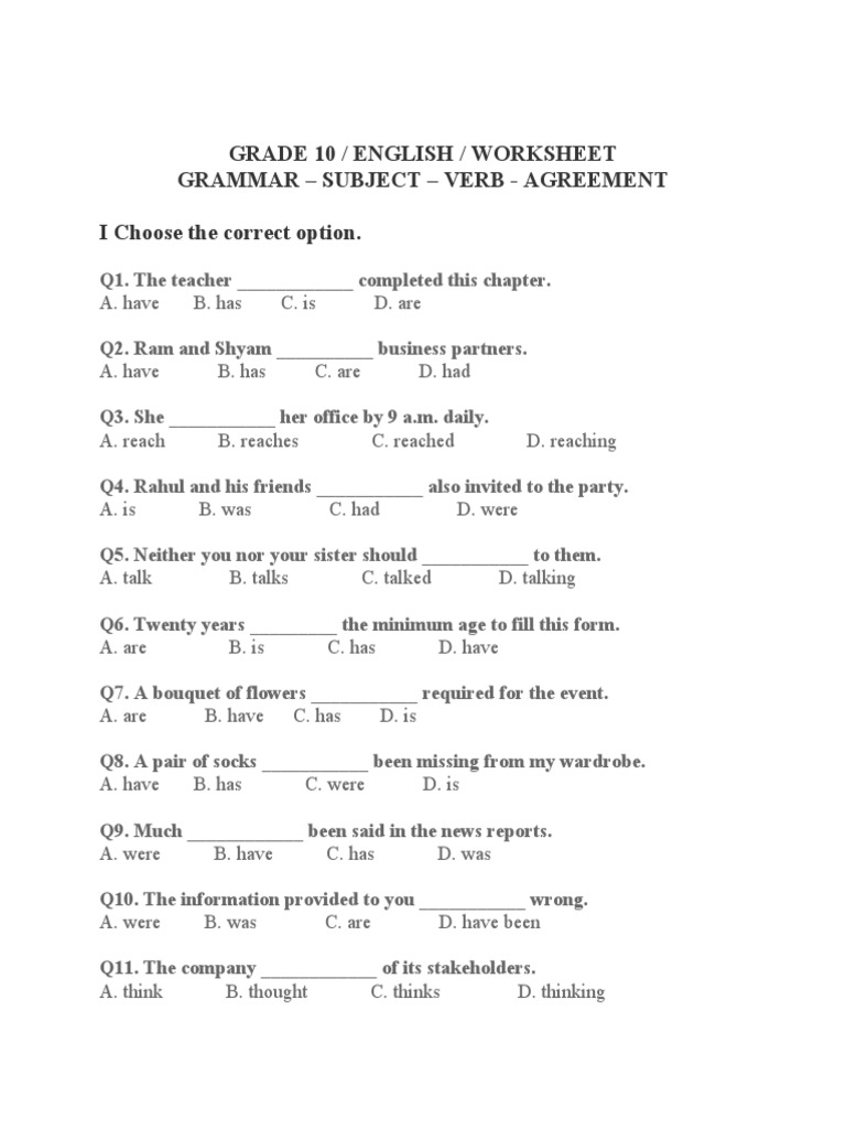 Grammar - Subject Verb Agreement | PDF