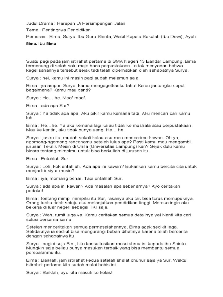 Naskah Drama Harapan Di Persimpangan Jalan | PDF