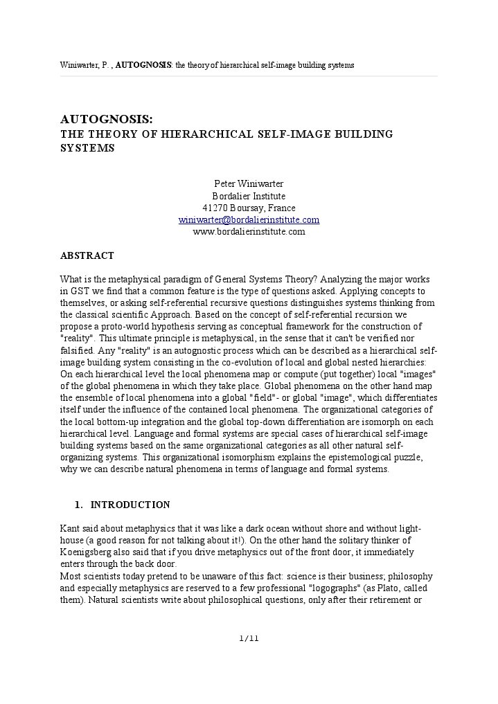Autognosis:: The Theory of Hierarchical Self-Image Building Systems | PDF