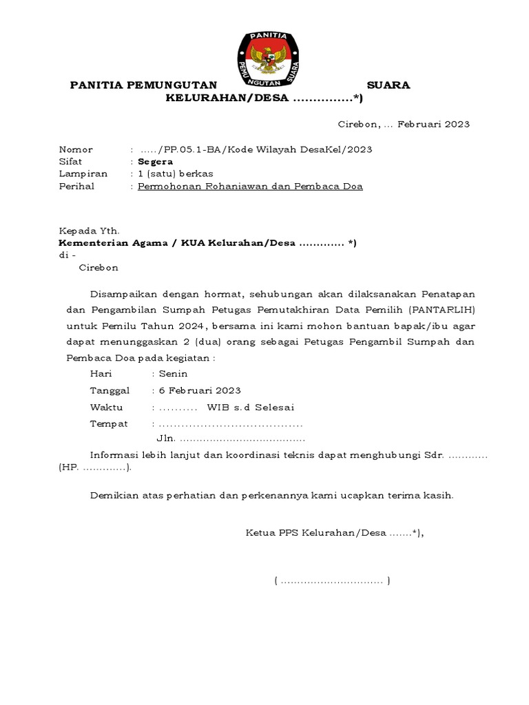 Surat Permohonan Rohaniawan Dan Pembaca Doa | PDF