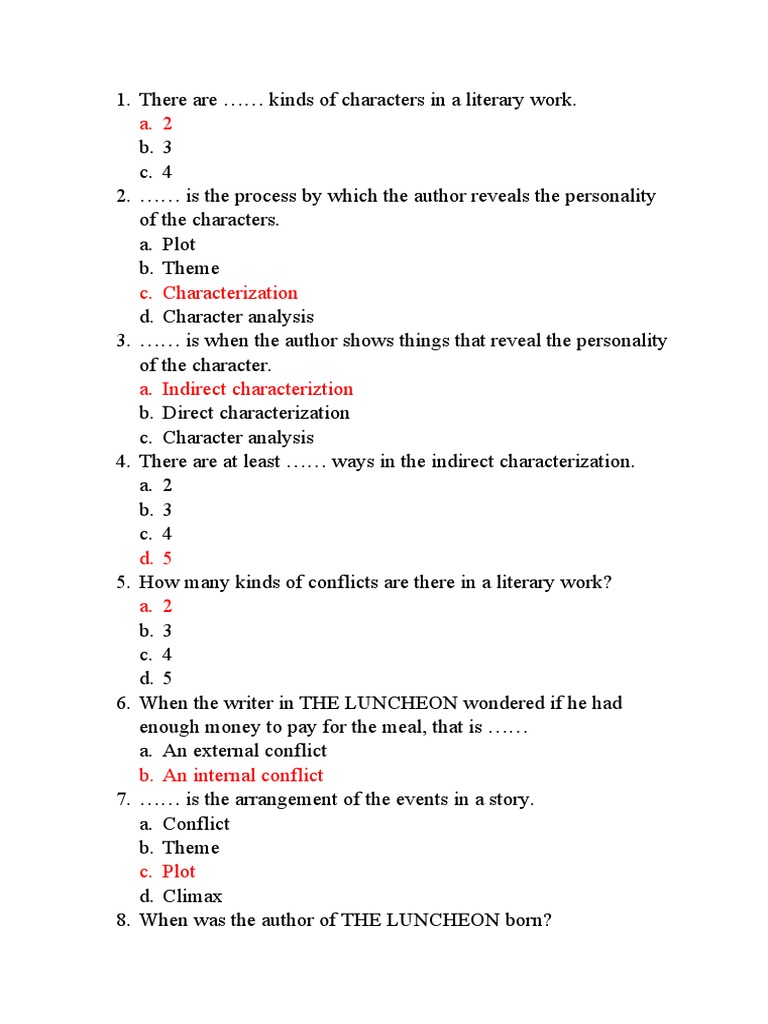 Literary Elements Quiz | PDF