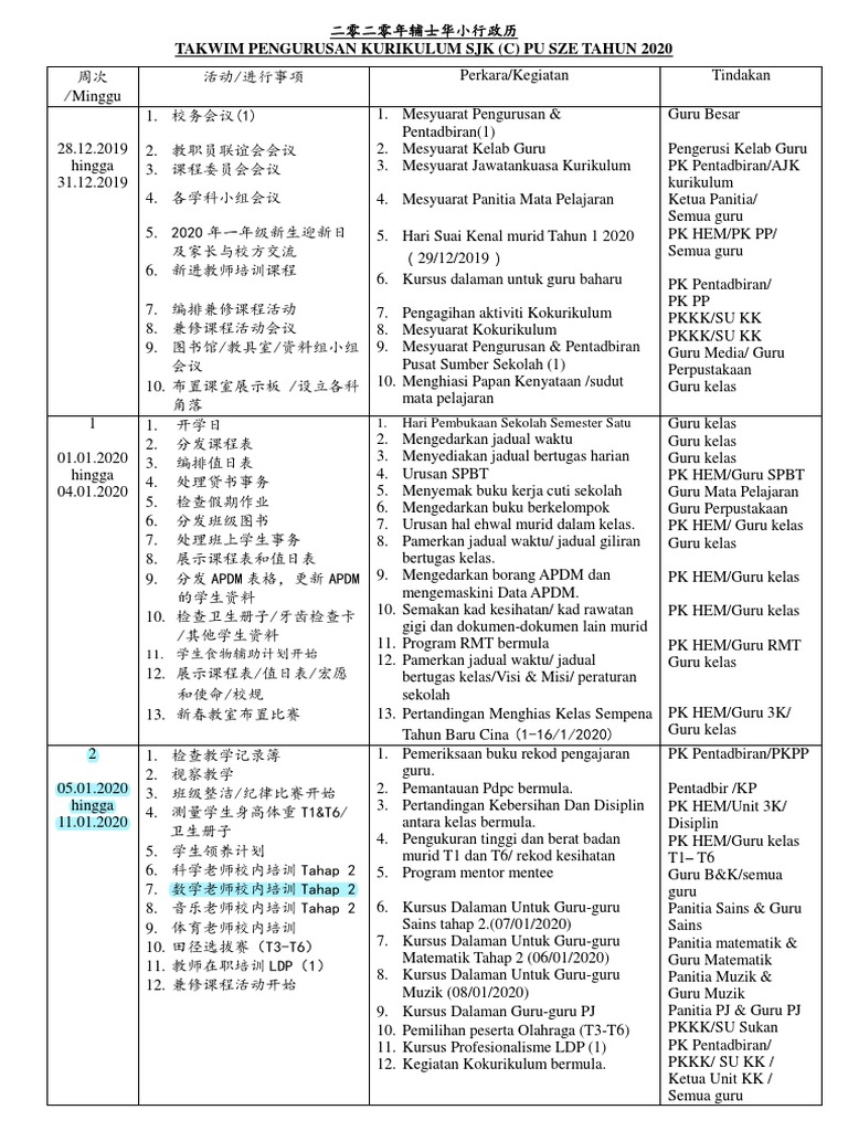 2020 Takwim Pengurusan | PDF