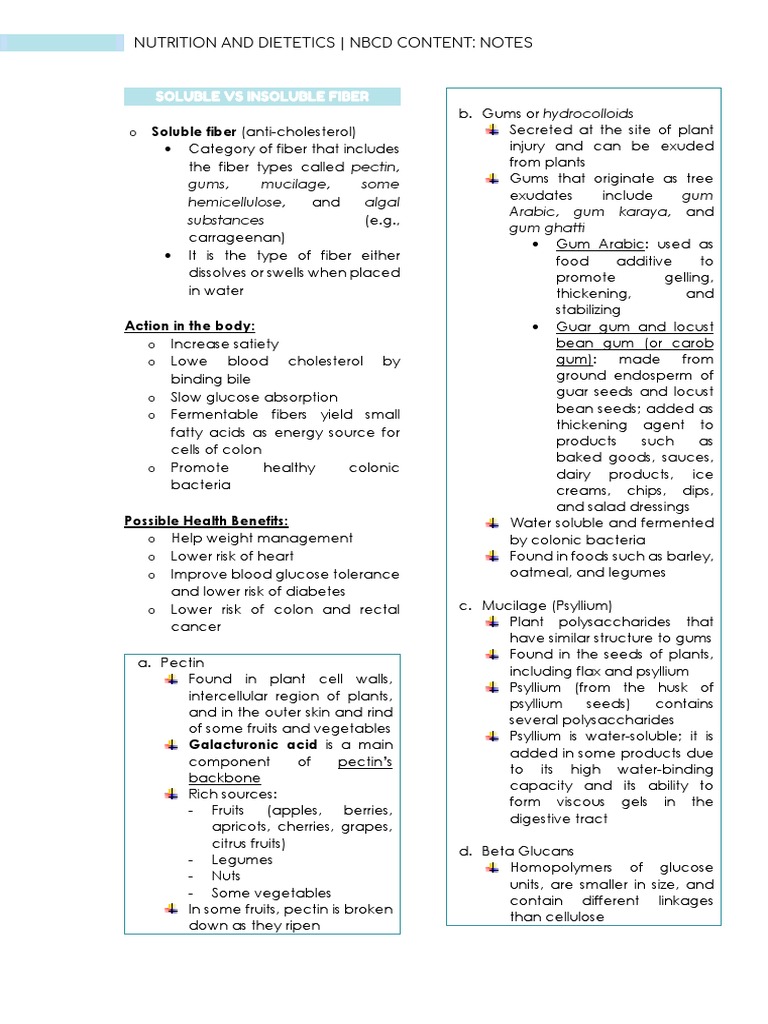 Notes NBCD Content | PDF | Dietary Fiber | Diet & Nutrition
