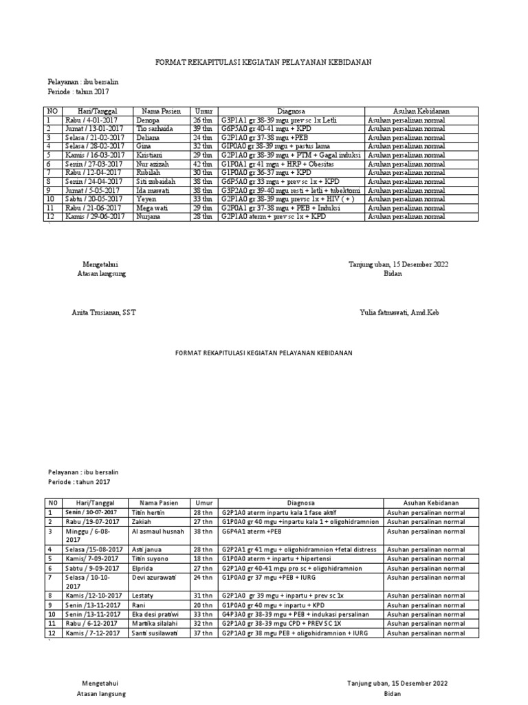 Format Rekapitulasi Kegiatan Pelayanan Kebidanan | PDF