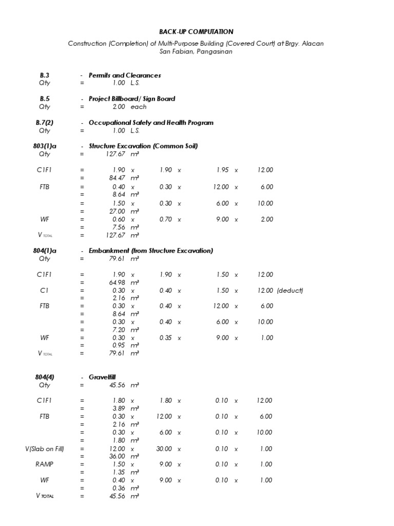 Construction Details and Material Quantities for a Multi-Purpose ...
