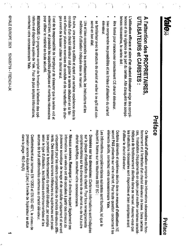 Manuel D'utilisation Et de Maintenance Chariot YALE | PDF