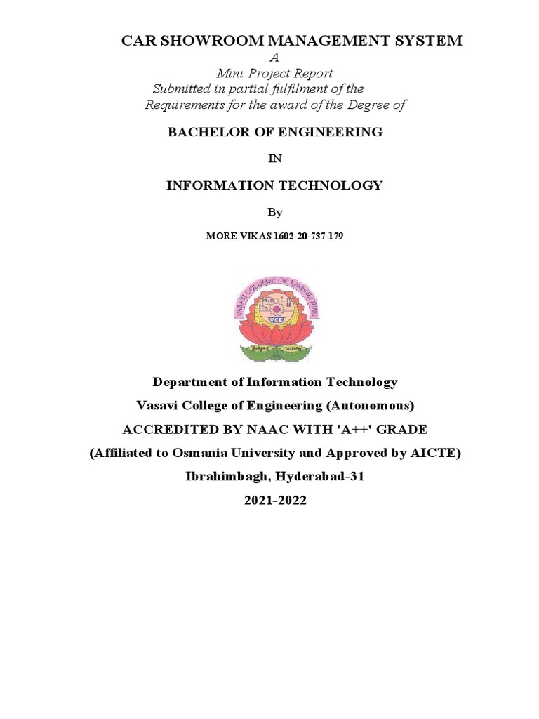 A Car Showroom Management System Documenting Software Requirements And System Design Pdf