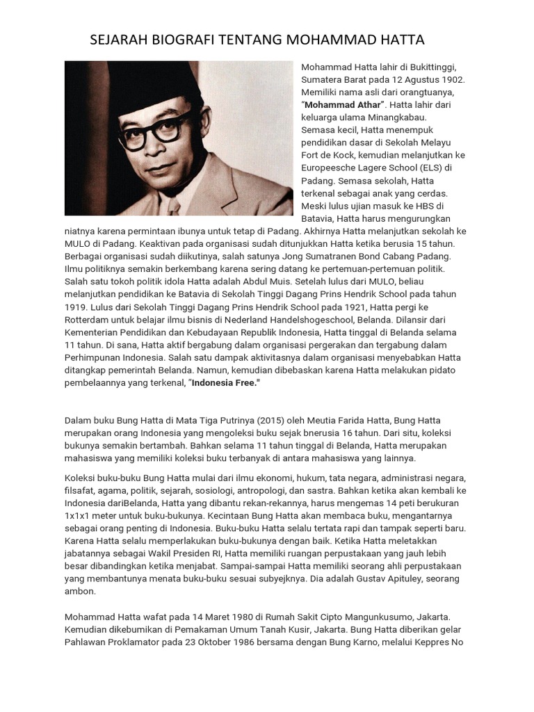 Sejarah Biografi Mohammad Hatta Kls X | PDF