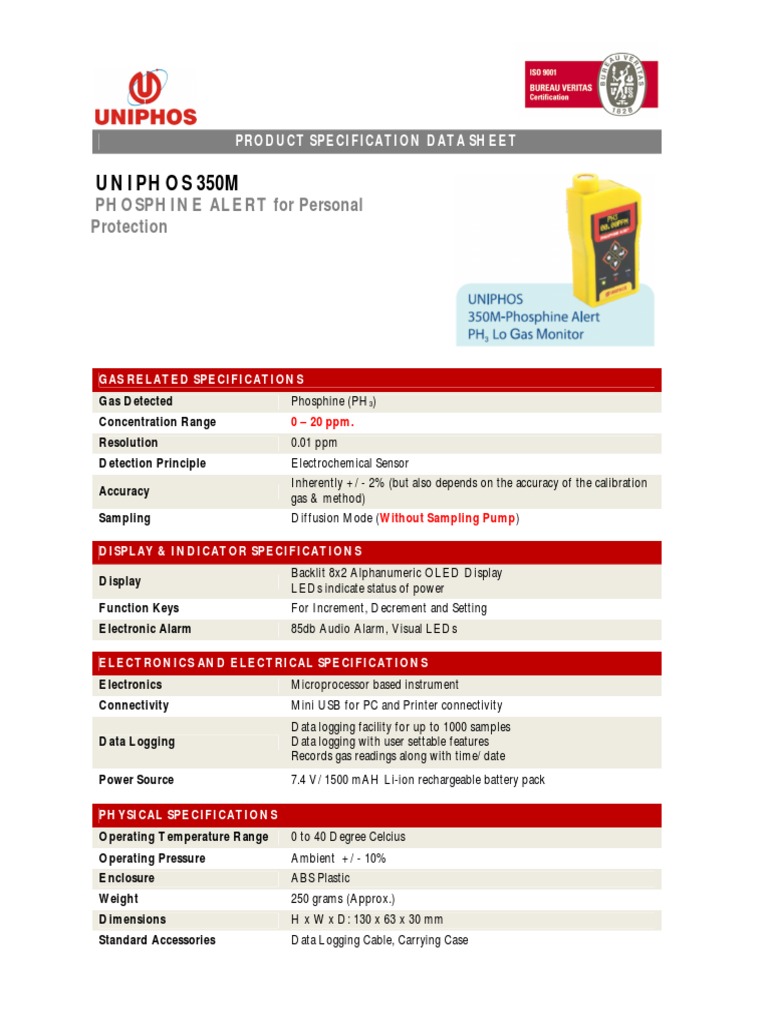 Data Sheet For 350 M (PH3-Lo - 0-20 PPM) | PDF