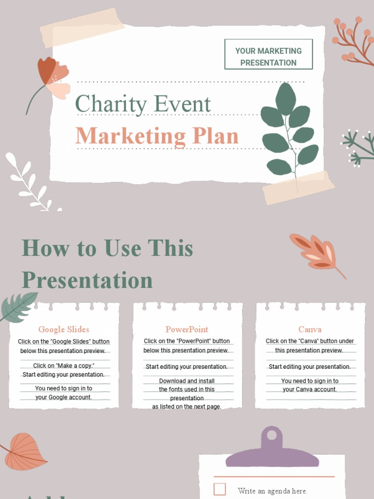 Soft Beige, Red and Green Plants Scrapbook Charity Event Marketing Plan ...