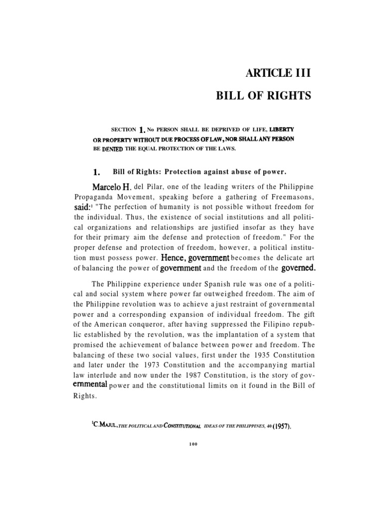 Bill of Rights Constitutional Law 1 Bernas | PDF | Fourteenth Amendment ...