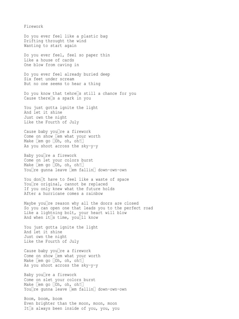 Katy Perry Firework Lyrics