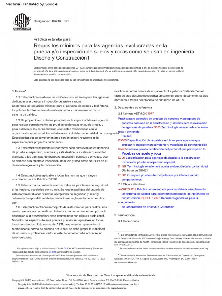 Astm d3740 3 PDF Free | PDF | Calibración | Calidad (comercial)