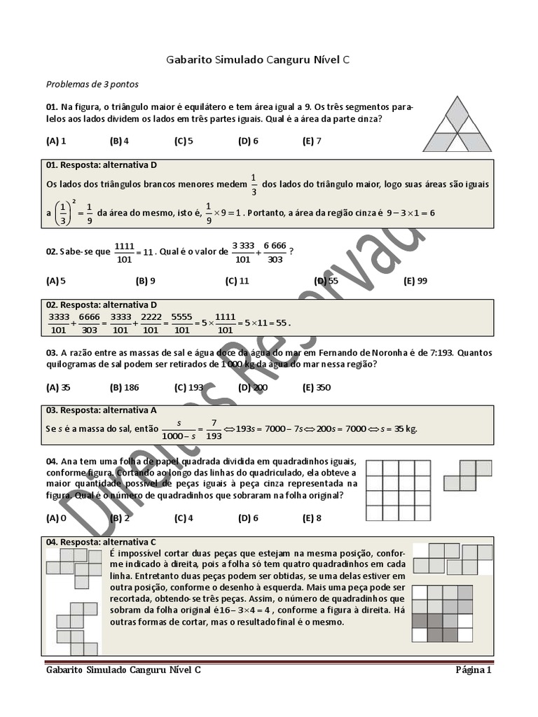 Gabarito Simulado Canguru Nível C | PDF | Triângulo | Sistema de ...