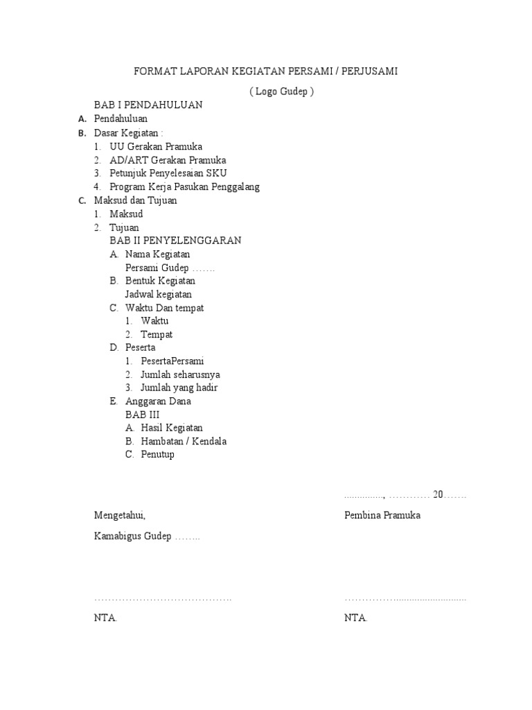 Format Laporan Kegiatan Persami | PDF