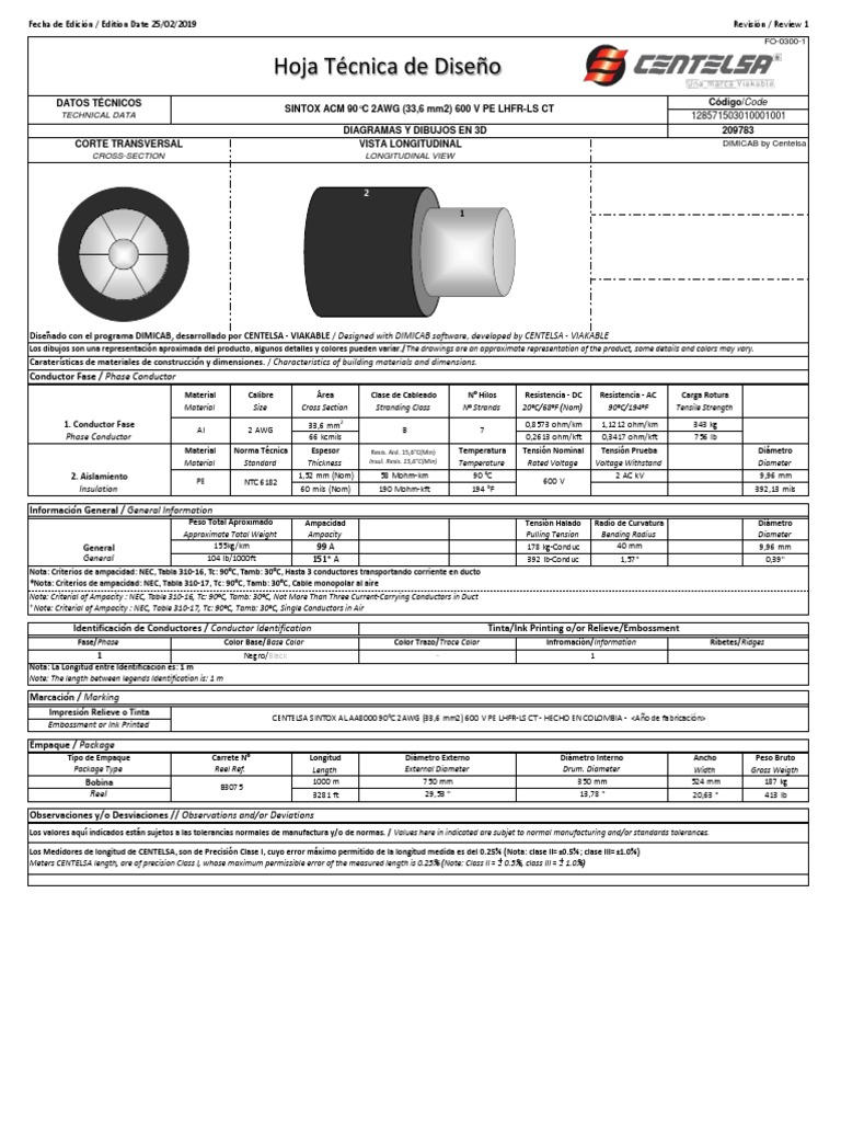 FT. Cable Sintox 2 AWG - AL | PDF | Ciencia de los Materiales ...