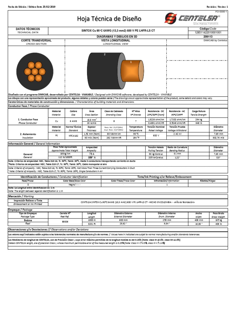 FT. Cable Sintox 6 AWG | PDF | Metrología | Cantidades fisicas