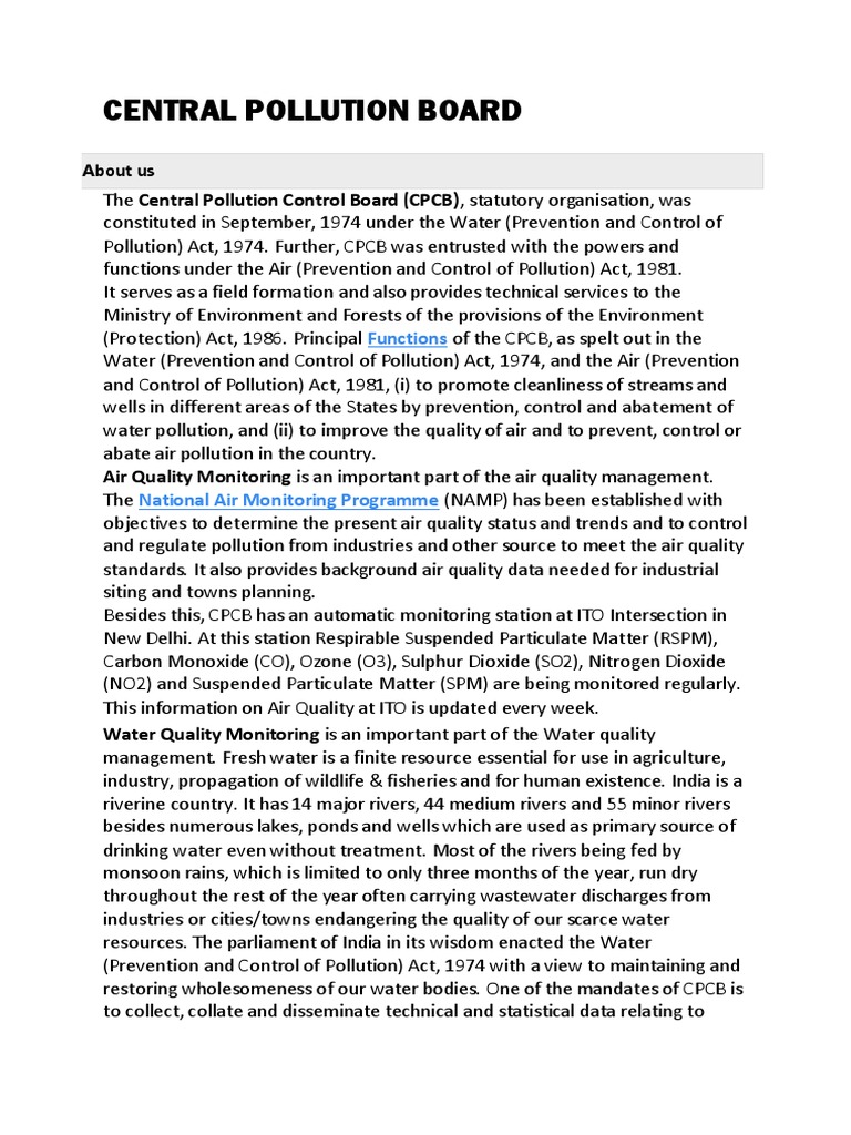 Central Pollution Board | PDF | Air Pollution | Sewage Treatment