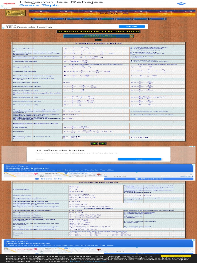 Formulario de Campo Eléctrico y Capacidad Eléctr | PDF | Campo eléctrico | Electricidad