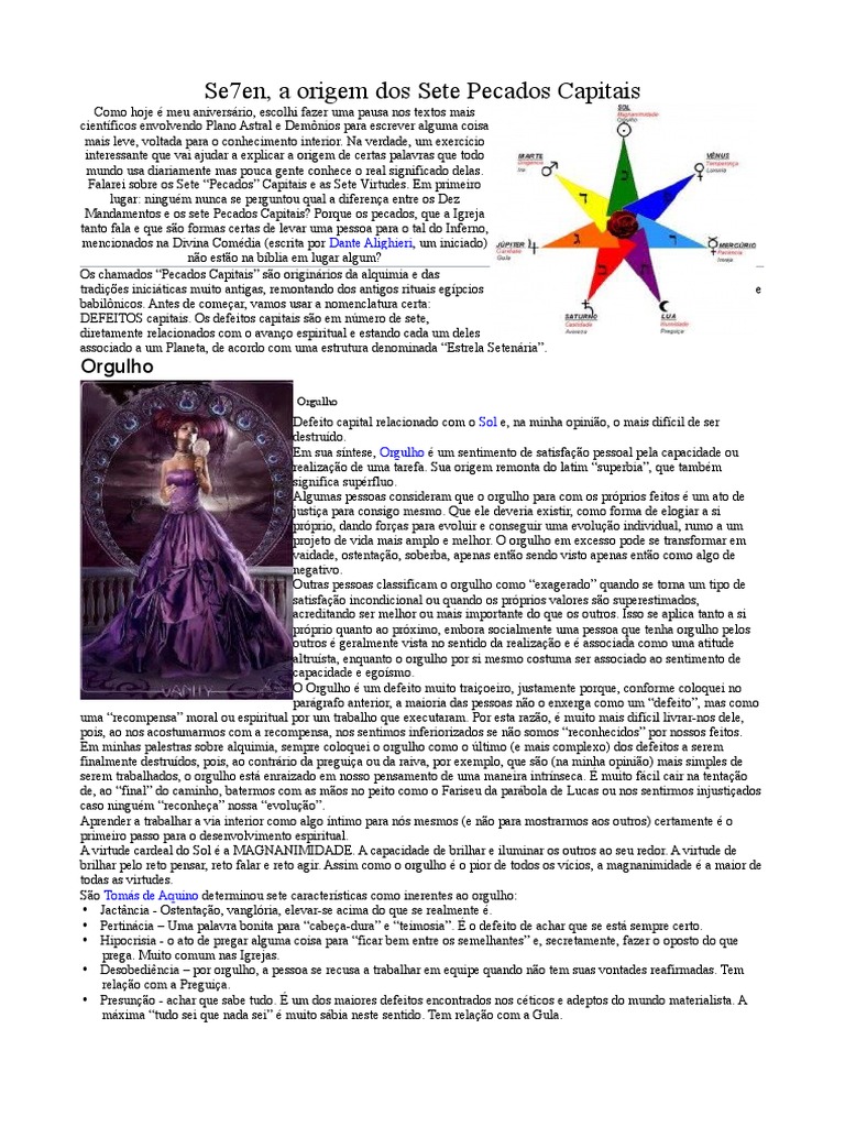 Se7en A Origem Dos Sete | PDF | Sete Pecados Capitais | Orgulho