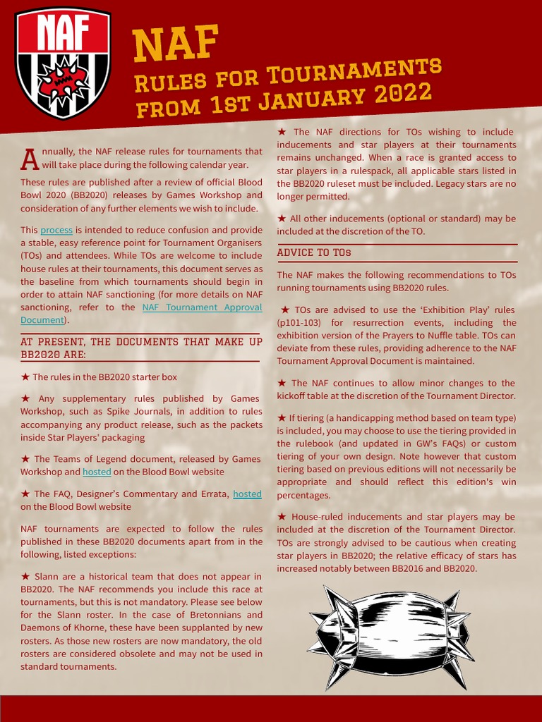 NAF Rules For Tournaments 2022 | PDF