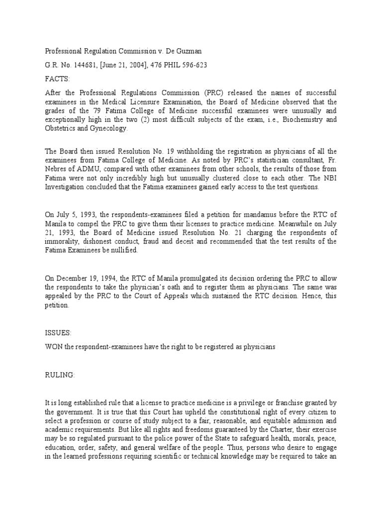 PRC vs. de Guzman | PDF | Medicine | Medical School