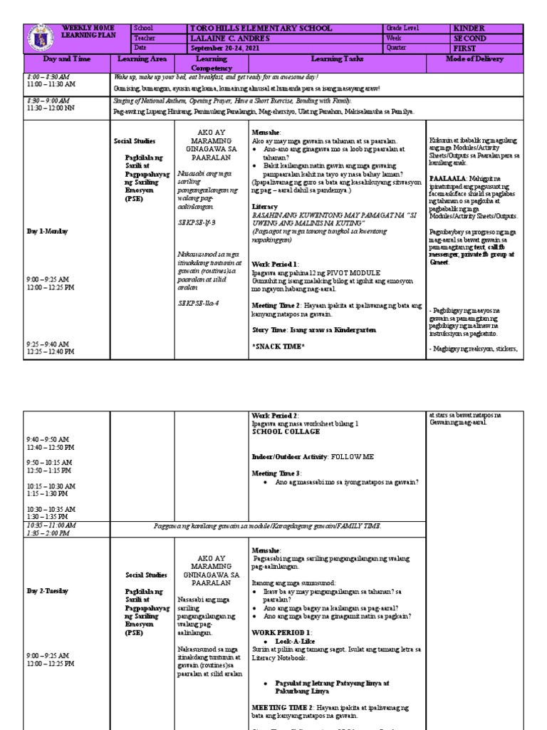 Andres Week2 Kinder WHLP | PDF