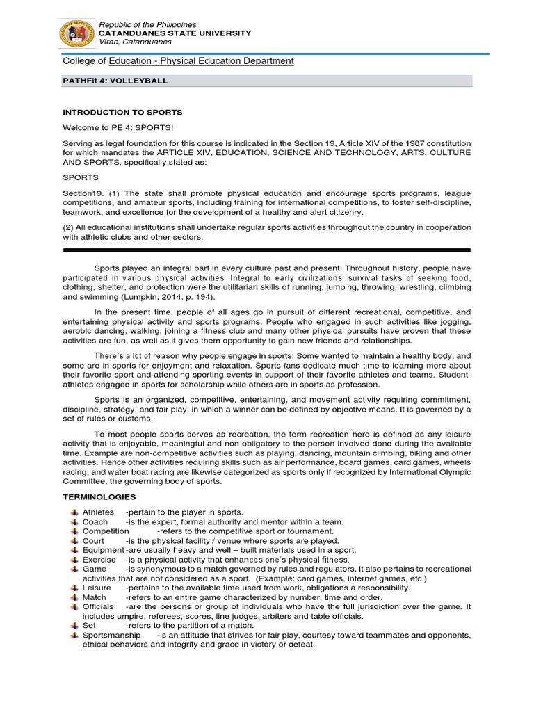 Handout in PATHFit 4 | PDF | Volleyball | Sports