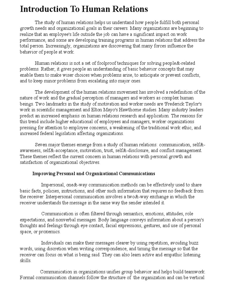 Introduction To Human Relations | PDF | Motivational | Motivation