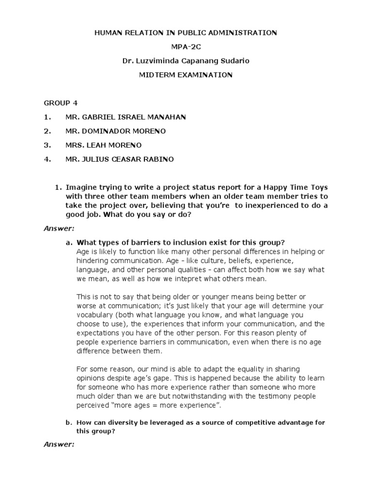 Human-Relation-Exam Midterm Group 4 | PDF | Health Care | Communication