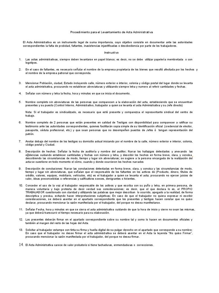 Formato Acta Administrativa 2395 | PDF