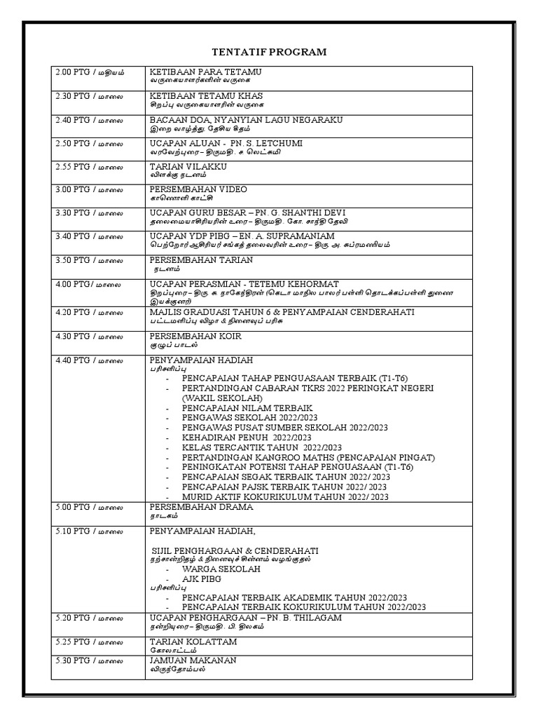 TENTATIF PROGRAM Hari Anugerah | PDF