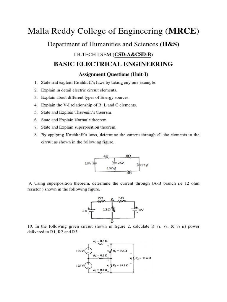 BEE Assignment Questions (Unit-I) | PDF