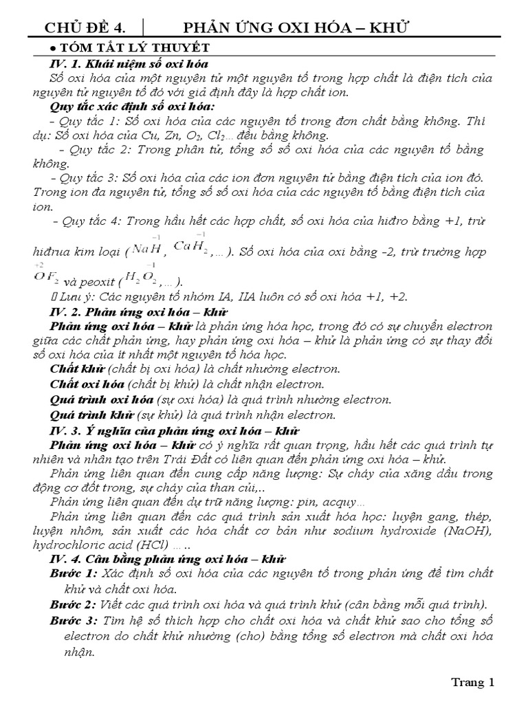 CHỦ ĐỀ 4. PHẢN ỨNG OXH KHỬ khong dap an | PDF