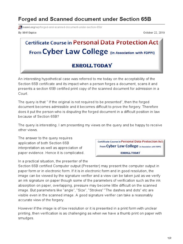 Forgery and Section 65B Implications | PDF | Signature | Common Law