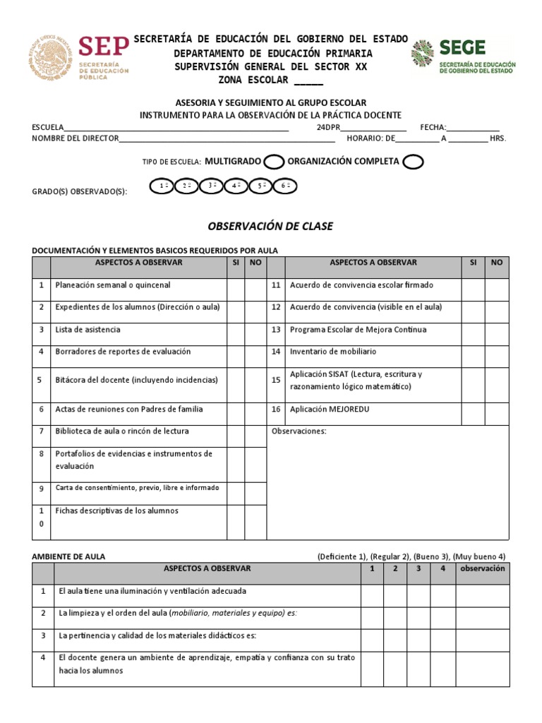 Instrumento de Supervisión Escolar | PDF | Evaluación | Salón de clases