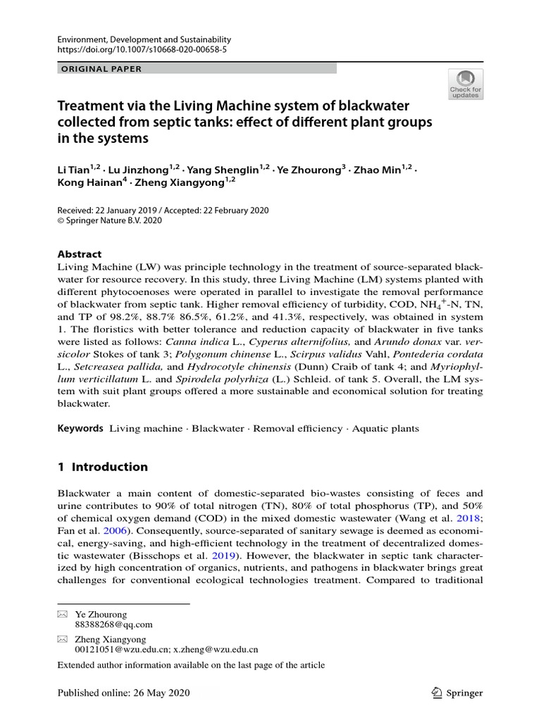 Treatment Via The Living Machine System of Blackwater Collected From ...