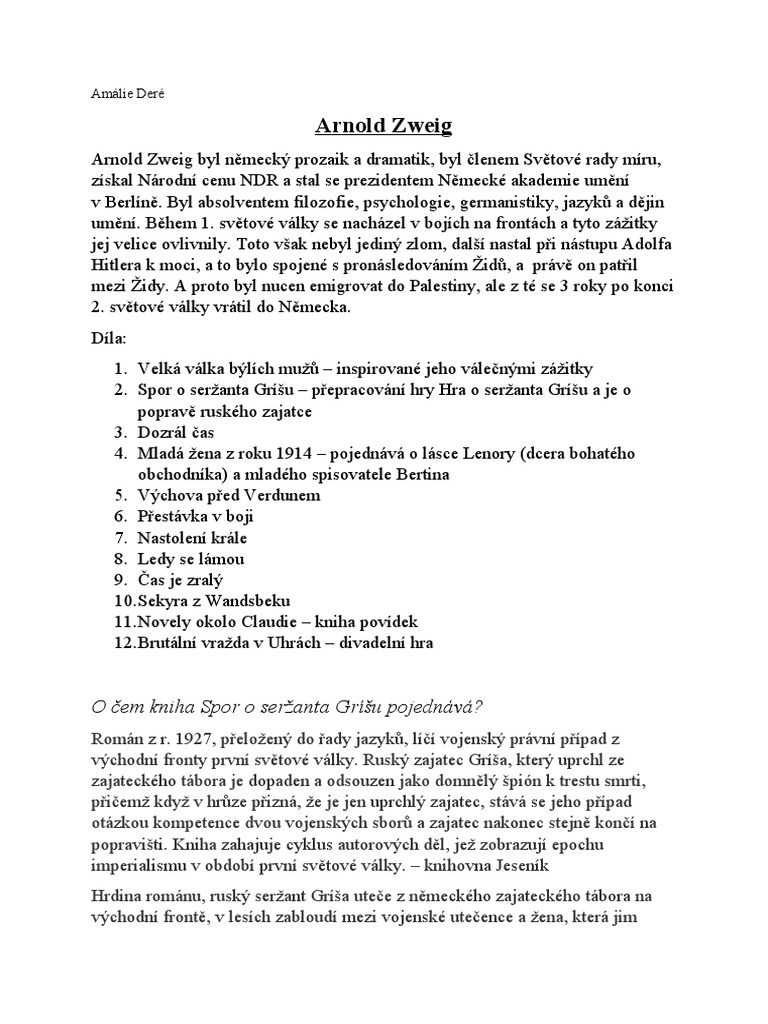 Referát - Arnold Zweig | PDF