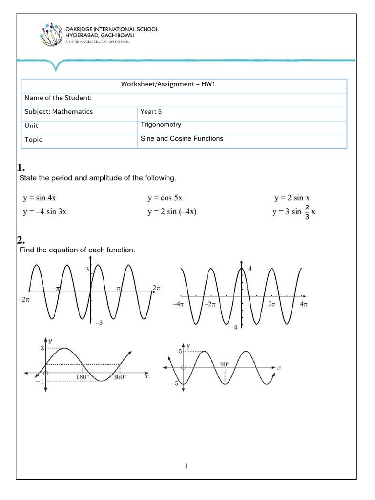 5-Math-HW - Sine and Cosine Functions | PDF