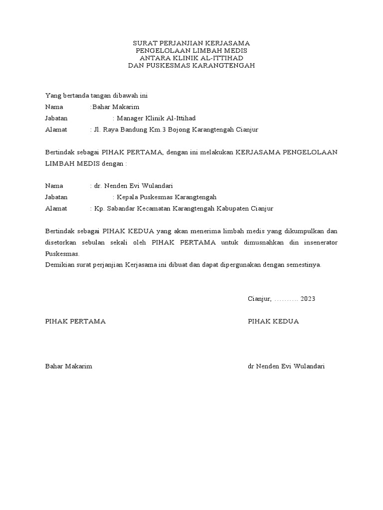 Surat Perjanjian Kerjasama Limbah Medis Pdf