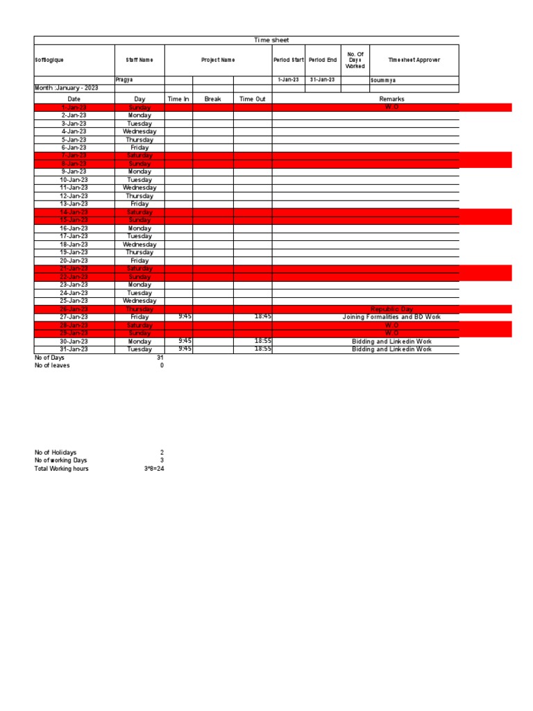 Pragya Timesheet January 2023 | PDF