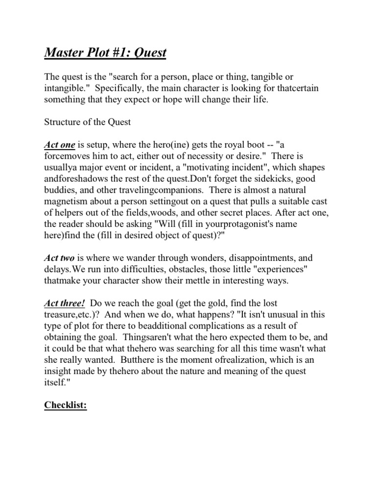 Creative Writing Master Plots | PDF | Revenge | Quest